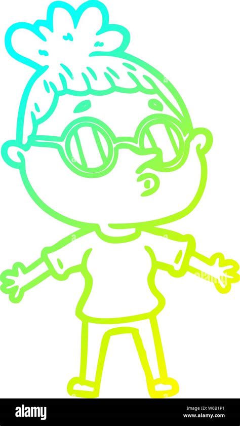 Cold Gradient Line Drawing Of A Cartoon Woman Wearing Sunglasses Stock