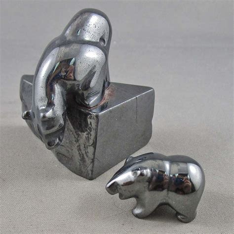 Set Of 2 Hematite Bear Statues