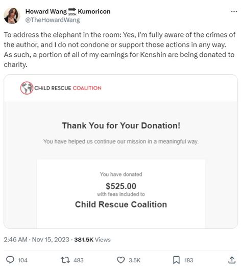 New Rurouni Kenshin English Dub Vas များသည် စာရေးသူ၏ ရာဇဝတ်မှုကို ထောက်ရှု၍ ပရဟိတလုပ်ငန်းသို့ ဝင