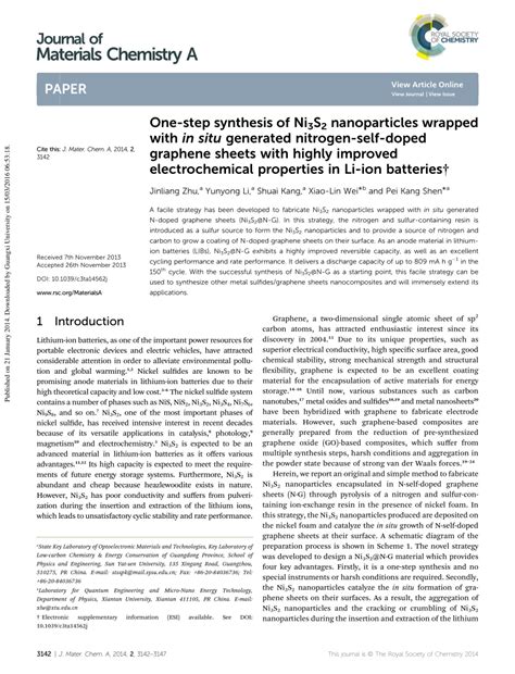 Pdf One Step Synthesis Of Ni3s2 Nanoparticles Wrapped With In Situ