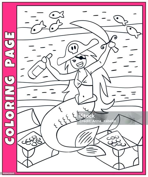 색칠하기 책에 대한 해적 인어 만화 그림 재미있는 여성 인어 놀이 해적 벡터 그리기 어린이를위한 색칠 공부 페이지 동화의 귀여운 캐릭터 0명에 대한 스톡 벡터 아트 및 기타