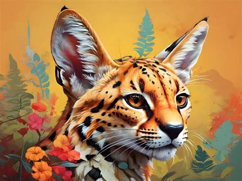 A Colorful Head Illustration Of Serval Stock Illustration