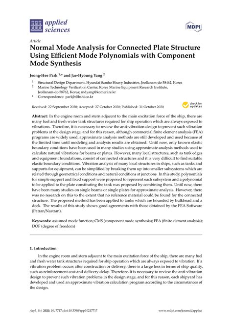 Pdf Normal Mode Analysis For Connected Plate Structure Using Efficient Mode Polynomials With