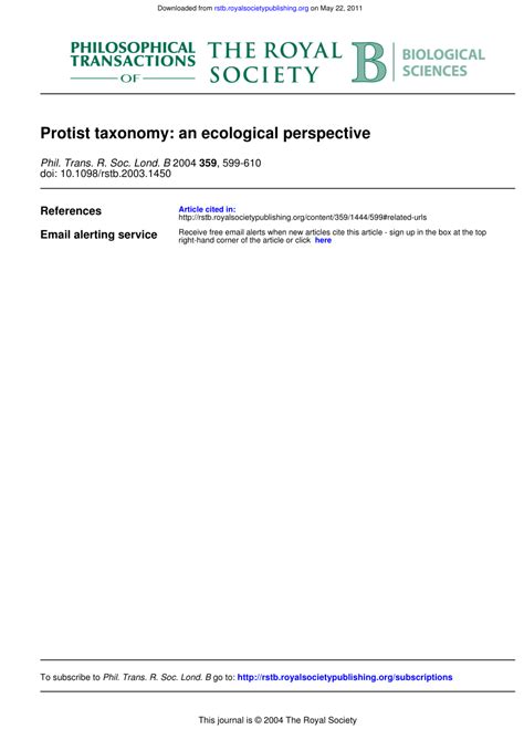 Pdf Protist Taxonomy An Ecological Perspective