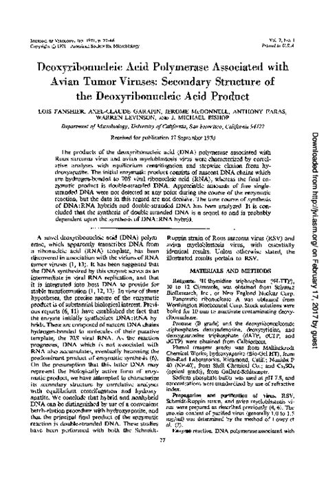 Pdf Deoxyribonucleic Acid Polymerase Associated With Avian Tumor Viruses Secondary Structure