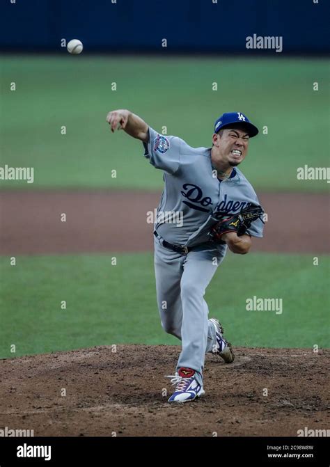 Kenta Maedabaseball Action During The Los Angeles Dodgers Game Against