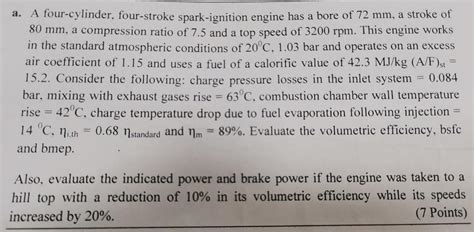 Solved A A Four Cylinder Four Stroke Spark Ignition Engine