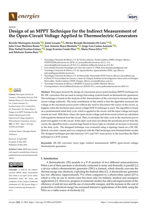 Pdf Design Of An Mppt Technique For The Indirect Measurement Of The Open Circuit Voltage