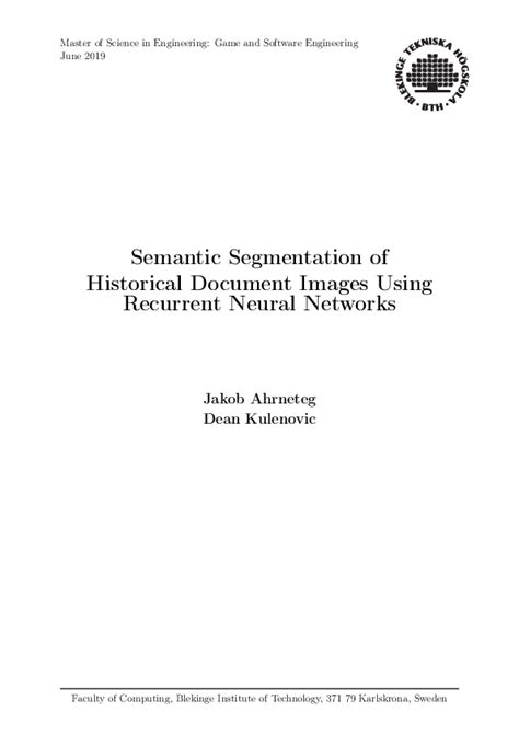 Pdf Semantic Segmentation Of Historical Document Images Using