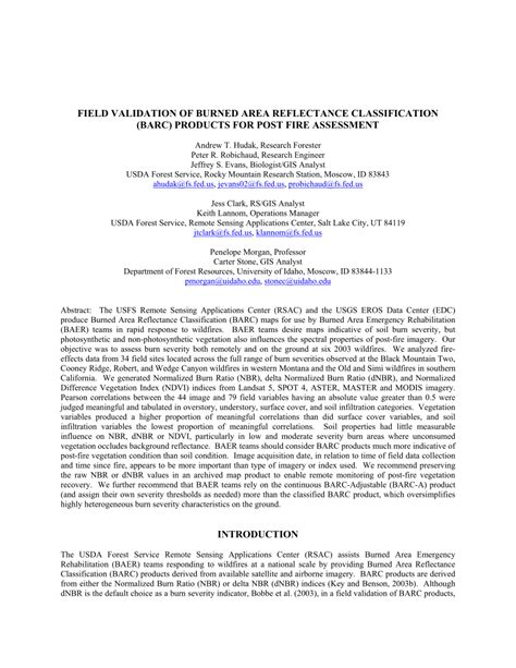 Pdf Field Validation Of Burned Area Reflectance Classification Barc