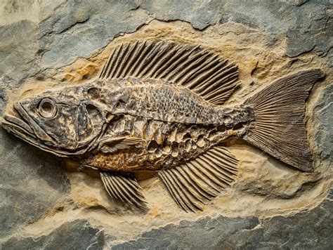 Fossilized Fish With Visible Bones And Scales Preserved In Sedimentary