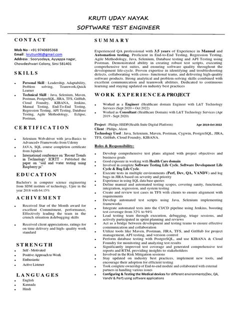 Krutiunayak Resume Pdf Software Testing Selenium Software