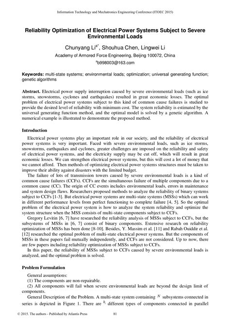 Pdf Reliability Optimization Of Electrical Power Systems Subject To Severe Environmental Loads