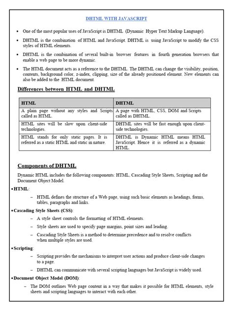 Dhtml With Javascript Pdf Dynamic Html Html