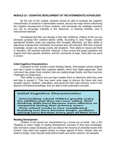 Module 22 Cognitive Developmeny Of The Intermediate Schoolers Pdf