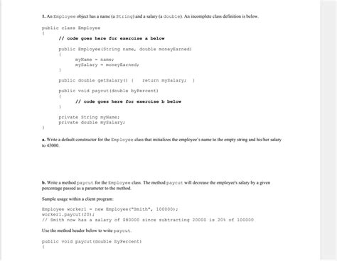 Solved 1 An Employee Object Has A Name A String And A Chegg