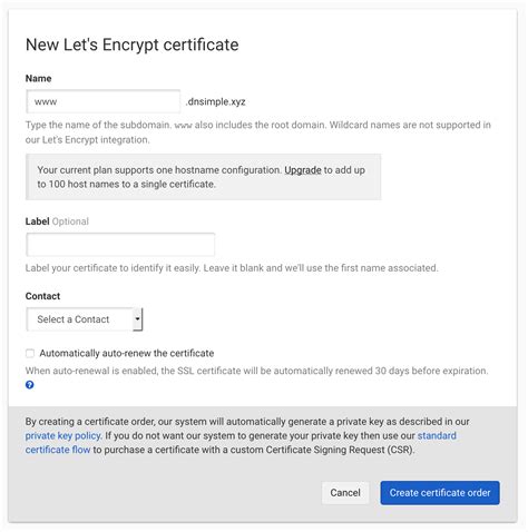 ordering a let s encrypt certificate dnsimple help