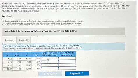 Winter Submitted A Pay Card Reflecting The Following