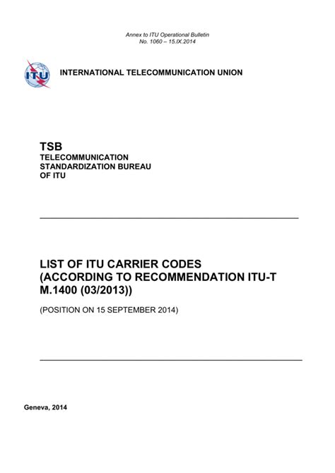 List Of Itu Carrier Codes According To Recommendation Itu