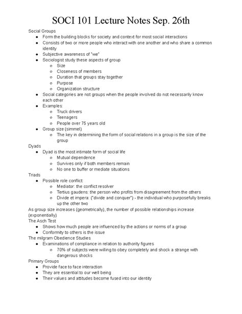 Soci 101 Sep 26th Lecture Notes Soci 101 Lecture Notes Sep 26th