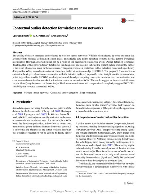 Contextual Outlier Detection For Wireless Sensor Networks Request Pdf
