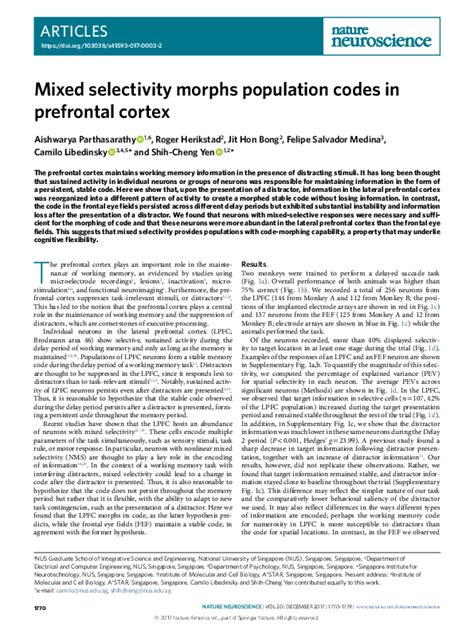 Pdf Mixed Selectivity Morphs Population Codes In Prefrontal Cortex Shih Cheng Yen