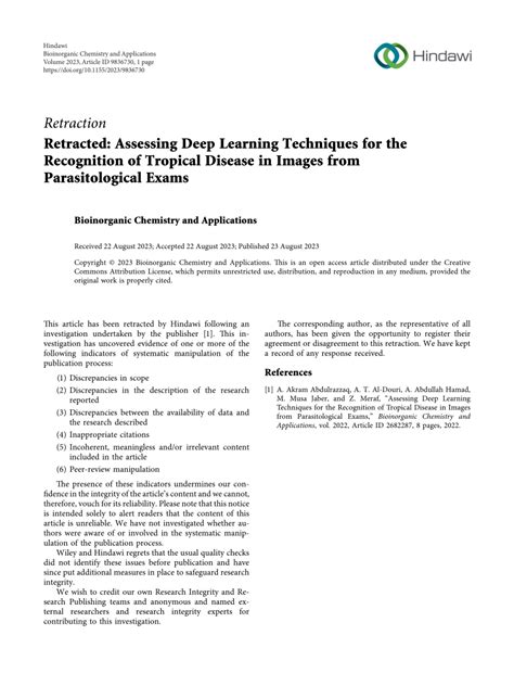 Pdf Retracted Assessing Deep Learning Techniques For The Recognition Of Tropical Disease In