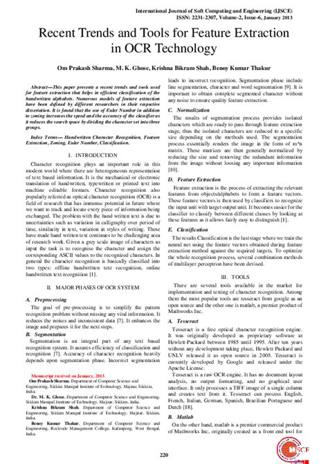 Pdf Recent Trends And Tools For Feature Extraction In Ocr Technology
