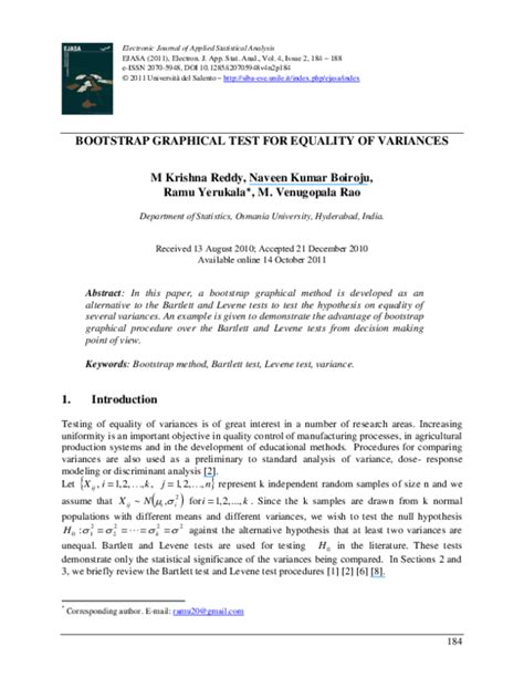 Pdf Bootstrap Graphical Test For Equality Of Variances