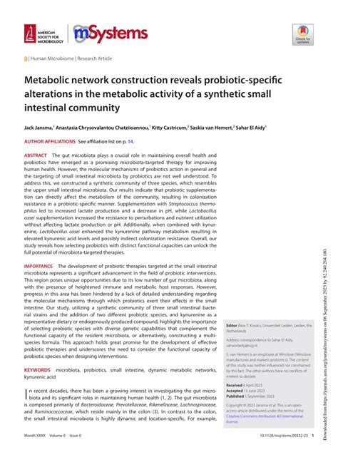 Pdf Metabolic Network Construction Reveals Probiotic Specific Alterations In The Metabolic