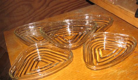 5 Manhattan Depression Glass Clear Relish Tray Inserts Hocking Glass