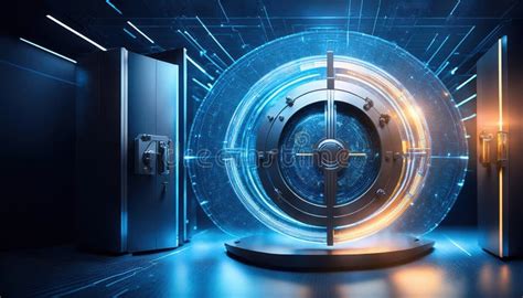 Futuristic Data Vault With Holographic Display Showcasing Advanced Encryption And