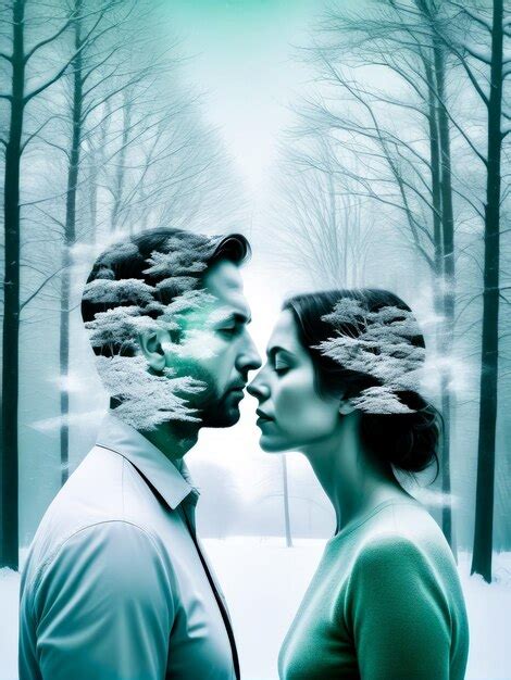 Man And Woman Standing Next To Each Other In Front Of Trees Premium