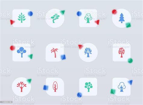 나무 유리 모피즘 트렌디 한 스타일 아이콘 나무 투명 유리 색상 벡터 아이콘 색상 그림 웹 및 Ui 디자인 모바일 앱 및 프로모션 비즈니스 광고 개체 그룹에 대한 스톡 벡터