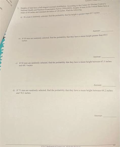 Solved 2 Heights Of Men Have A Bell Chaped Normal