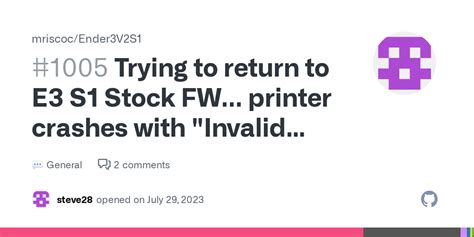 Trying To Return To E3 S1 Stock FW Printer Crashes With Invalid