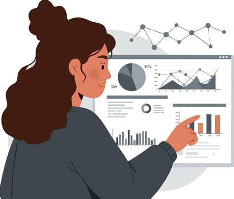 Woman Analyzing Business Data Charts And Graphs On Digital Display