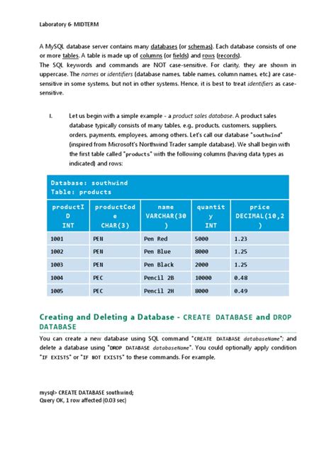 An Introduction To Database Concepts And Creating Database Tables In