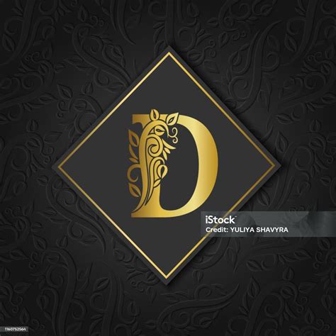 화려한 별도 배경에 고립 된 우아한 꽃 윤곽이있는 황금 문자 D 로고 모노그램 초대장 전단지 메뉴 브로셔 카드 커버 패션에 좋은 프리미엄 문자 D 또는 배경 0명에 대한