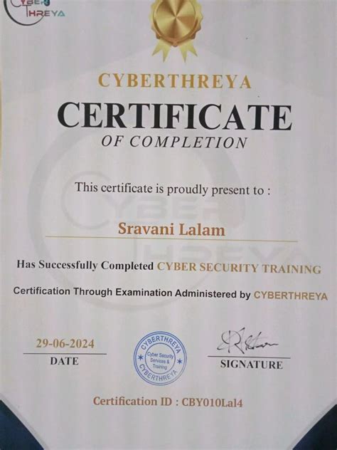 Cyberthreya Cybersecurity Certification Careergrowth Sravani Lalam