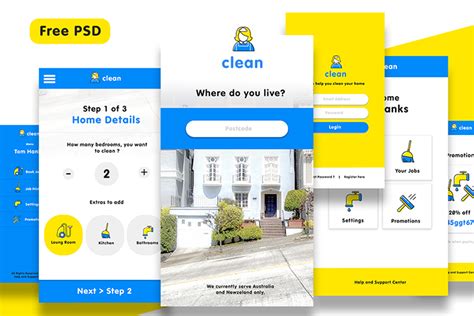 Free Cleaning Service App UI Kit Free Design Resources