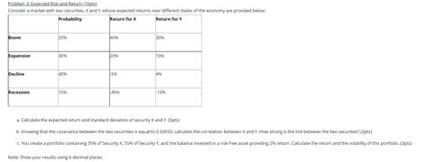 Solved Problem 3 Expected Risk And Return 10pts Consider Chegg Com