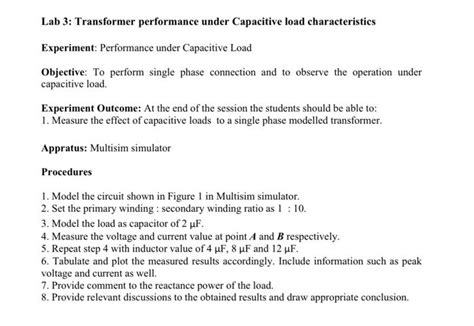 Lab Transformer Performance Under Capacitive Load Chegg Com