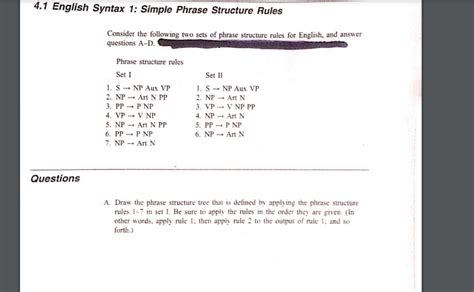 Solved 4 1 English Syntax 1 Simple Phrase Structure Rules Chegg Com