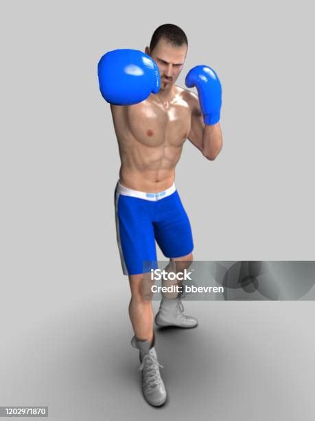 카메라 격리 3d 렌더링에 파란색 장갑과 짧은 던지는 Jab 펀치와 복서 3차원 형태에 대한 스톡 사진 및 기타 이미지 3