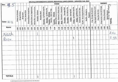 Printable Lunch Order Form Template Printable Forms Free Online