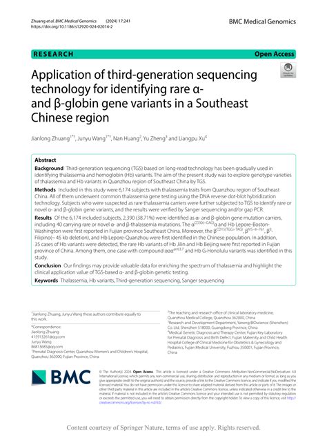 Pdf Application Of Third Generation Sequencing Technology For Identifying Rare α And β Globin