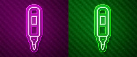 보라색과 녹색 배경에 격리 빛나는 네온 라인 마커 펜 아이콘 펠트 팁 펜 벡터 거리표식에 대한 스톡 벡터 아트 및 기타 이미지 거리표식 고정됨 교육 Istock