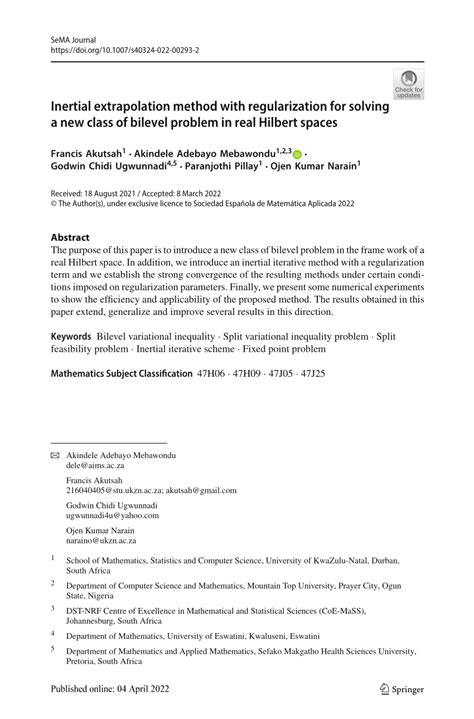 Pdf Inertial Extrapolation Method With Regularization For Solving A New Class Of Bilevel