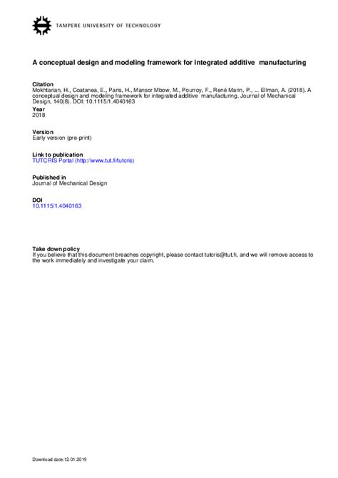 Pdf A Conceptual Design And Modeling Framework For Integrated Additive Manufacturing Asko
